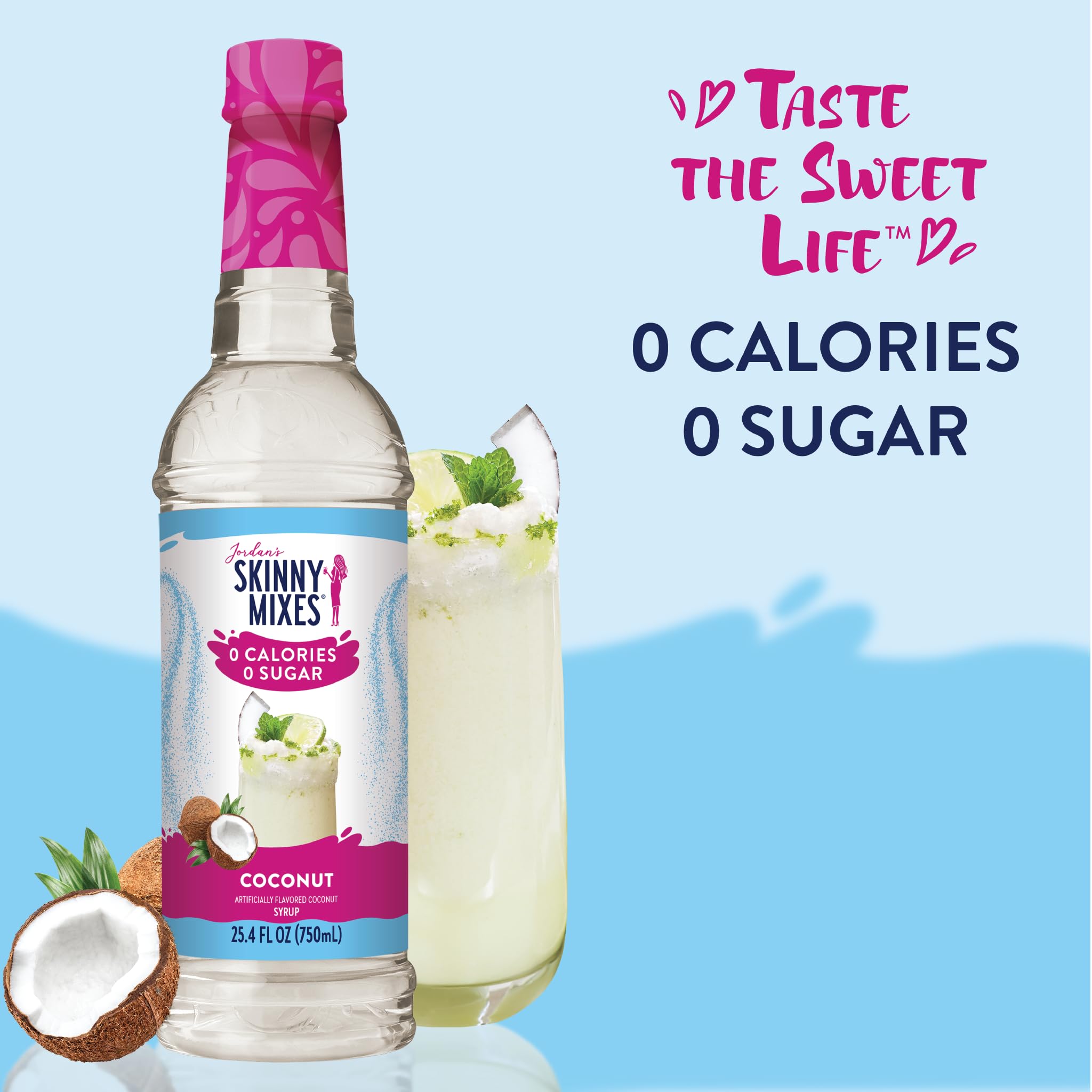 Jordan's Skinny Mixes Sugar Free Syrup, Coconut Flavor, Fruit Flavored Water Enhancer, Drink Mix for Ice Tea, Lemonade & More, Zero Calorie Flavoring, Keto Friendly, 25.4 Fl Oz, 1 Pack