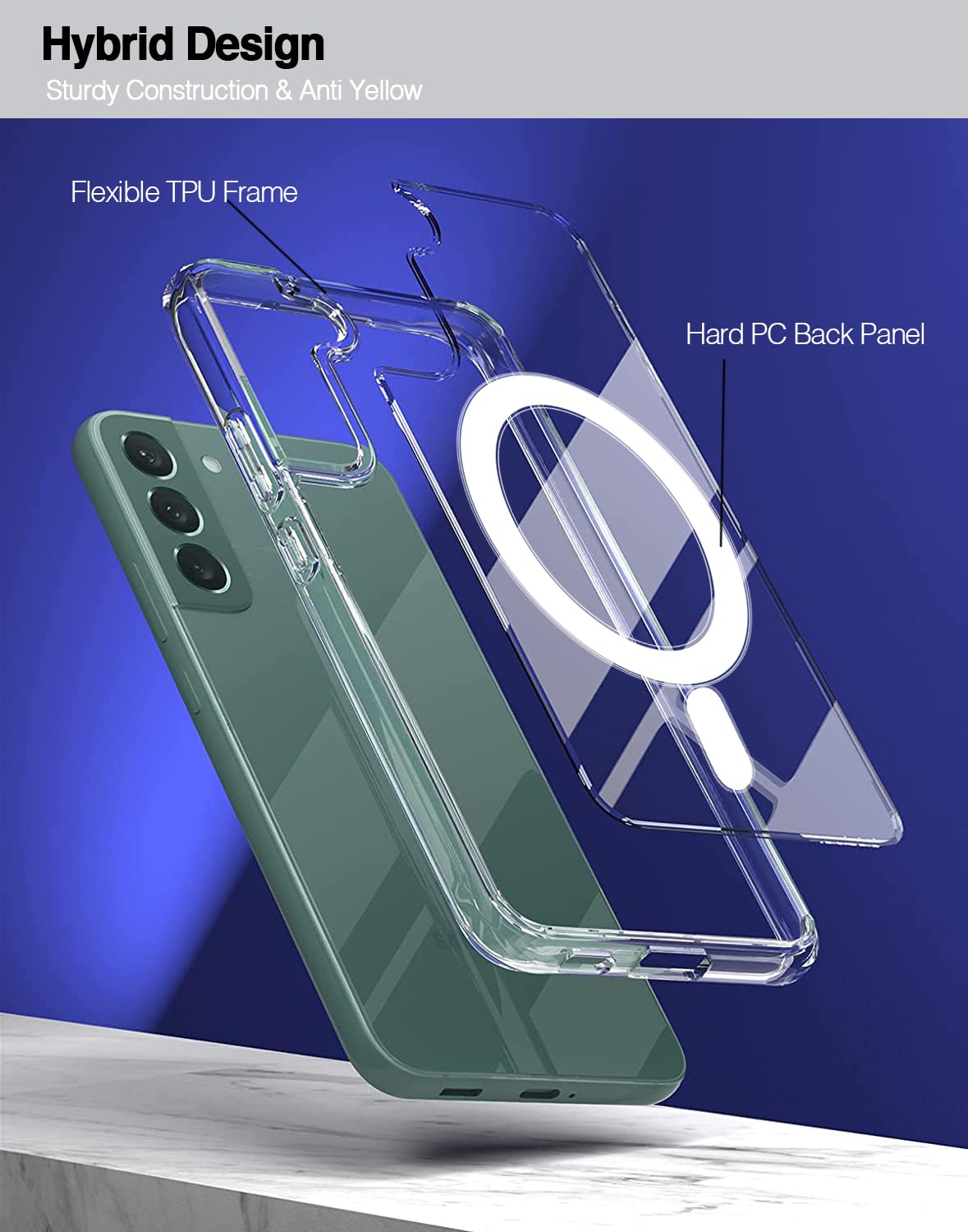 KIOMY Case for Samsung Galaxy S22+ 5G Shockproof Bumper Protective Cover with Airbags Corners Hybrid Design Hard PC Back with Flexible TPU Frame for S22 Plus Clear Magnetic for Magsafe Wireless Charge