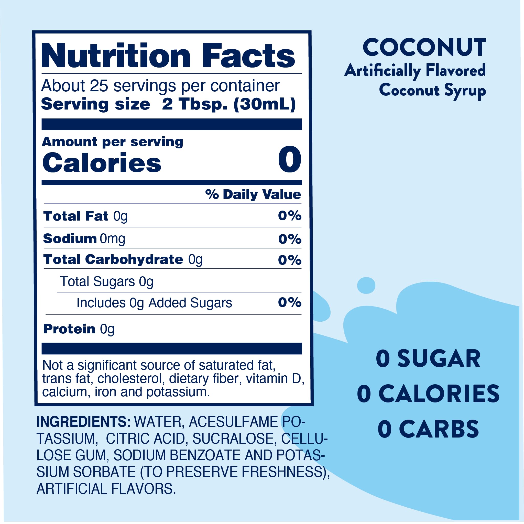 Jordan's Skinny Mixes Sugar Free Syrup, Coconut Flavor, Fruit Flavored Water Enhancer, Drink Mix for Ice Tea, Lemonade & More, Zero Calorie Flavoring, Keto Friendly, 25.4 Fl Oz, 1 Pack