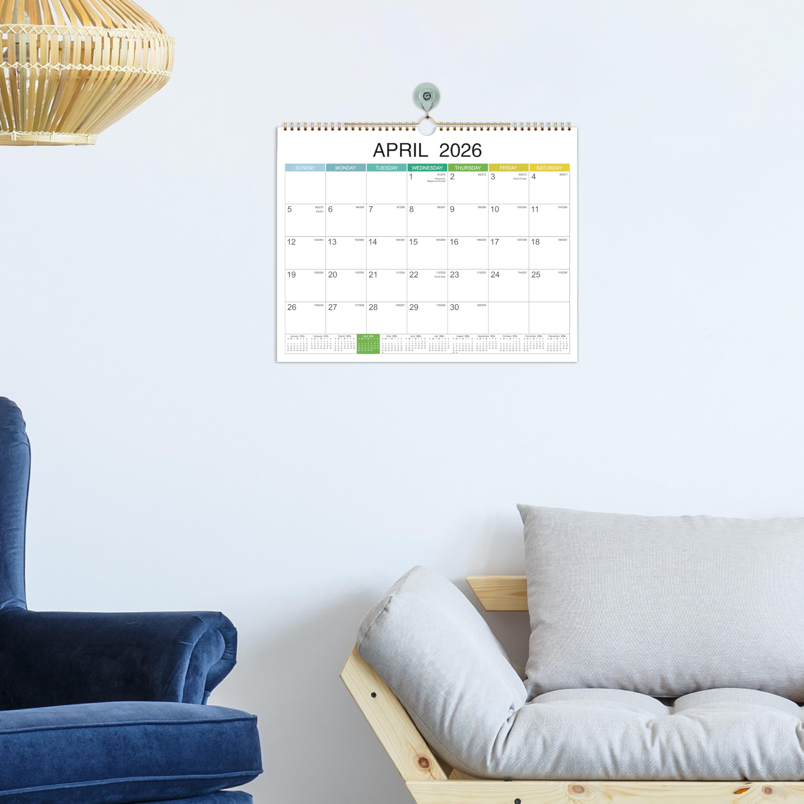 2025-2026 Wall Calendar - Jul 2025 - Dec 2026, 18 Monthly Hanging Calendar 2025-2026 Planner, 15" x 11.5", Spiral Binding, Yearly Overview, Holidays, Large Blocks, Perfect Organizer for Home & Office