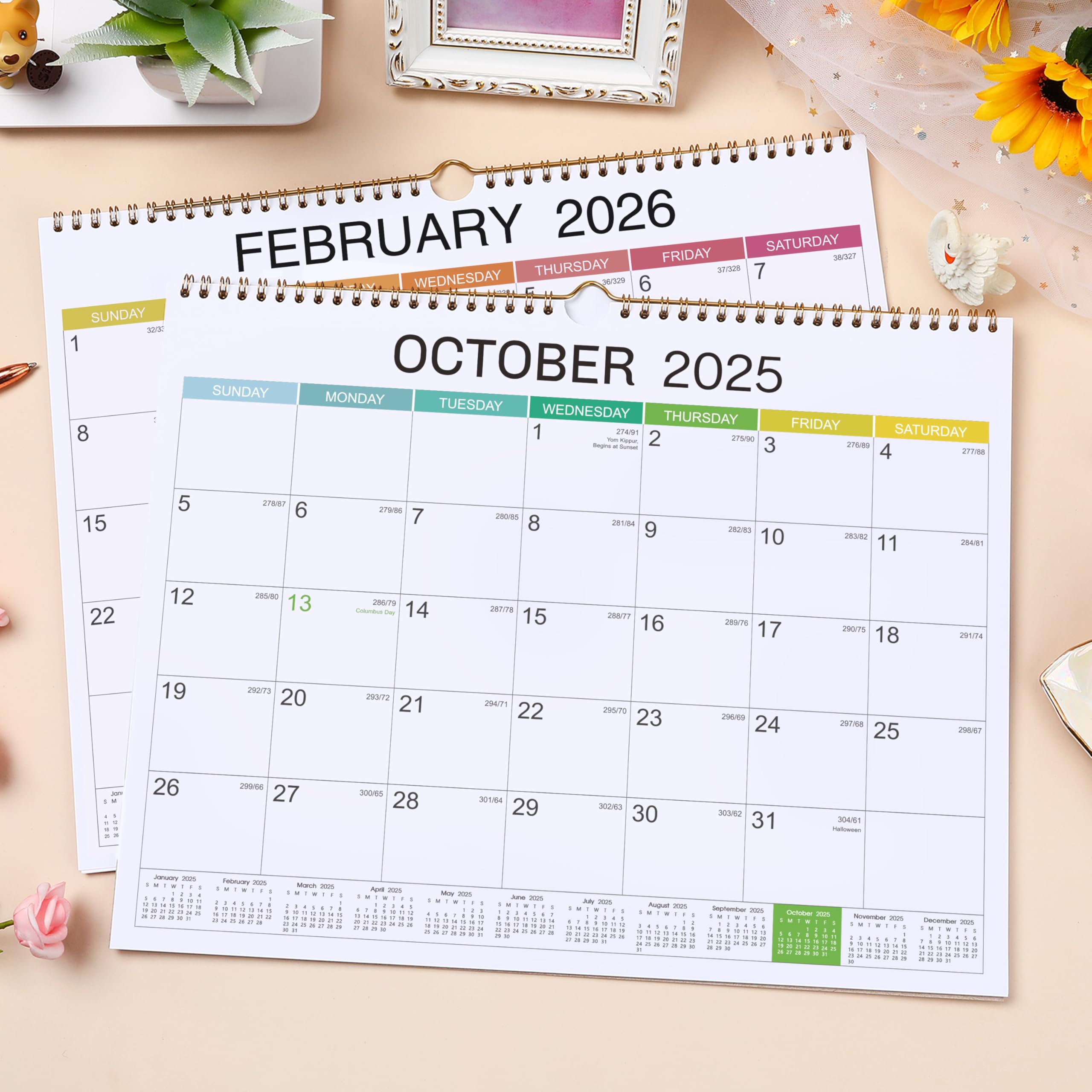 2025-2026 Wall Calendar - Jul 2025 - Dec 2026, 18 Monthly Hanging Calendar 2025-2026 Planner, 15" x 11.5", Spiral Binding, Yearly Overview, Holidays, Large Blocks, Perfect Organizer for Home & Office