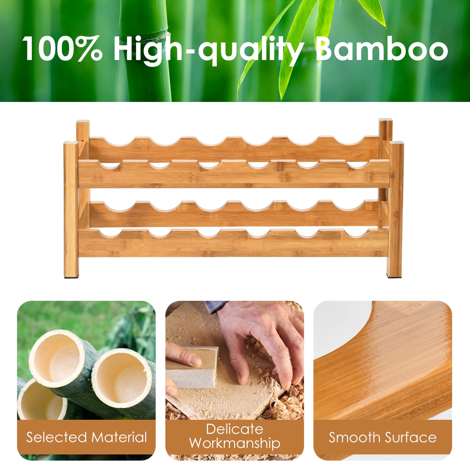 COSTWAY Wine Rack, Bamboo 12 Bottles 2-Tier Wine Display Rack for Countertop Home Kitchen Pantry, Free Standing Wine Storage, Rack Tabletop Wine Rack (Bamboo)