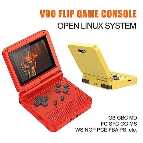 Powkiddy V90 Mini Foldable Handheld Retro Game Console 64G with 6000 Games, 3.0-inch IPS Screen Portable Arcade Rechargeable Games Emulators for Kids and Adults (Red)