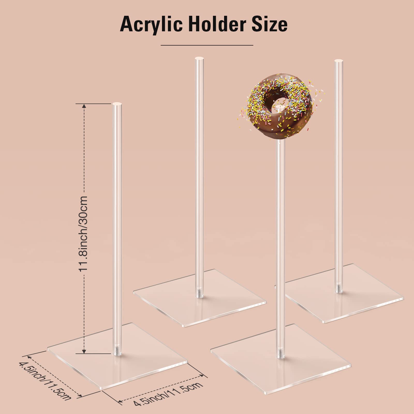 Donut Stand Acrylic 4 Pack, Clear Bagel Holder Stand, Donut Tower Stand, Donut Display Stand for Dessert Table, Doughnut Holder for Birthday, Wedding, Baby Shower, Christmas, Party