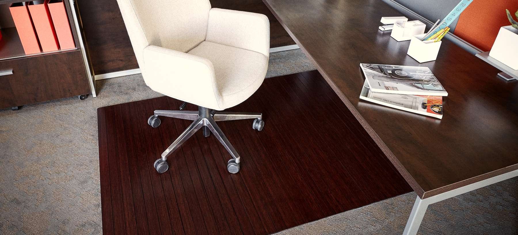 Anji Mountain Bamboo Roll-Up Chair Mat Without Lip, Dark Cherry, 48 x 72", 5mm Thick