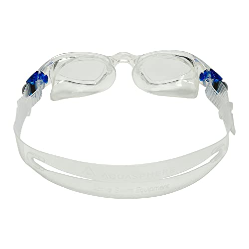 Aqua Sphere Mako II Adult Swim Goggles - Easy Adjust Buckles, 180-Degree Panoramic | Unisex Adult, Clear Lens, Transparent/Blue Frame (EP3080040LC)