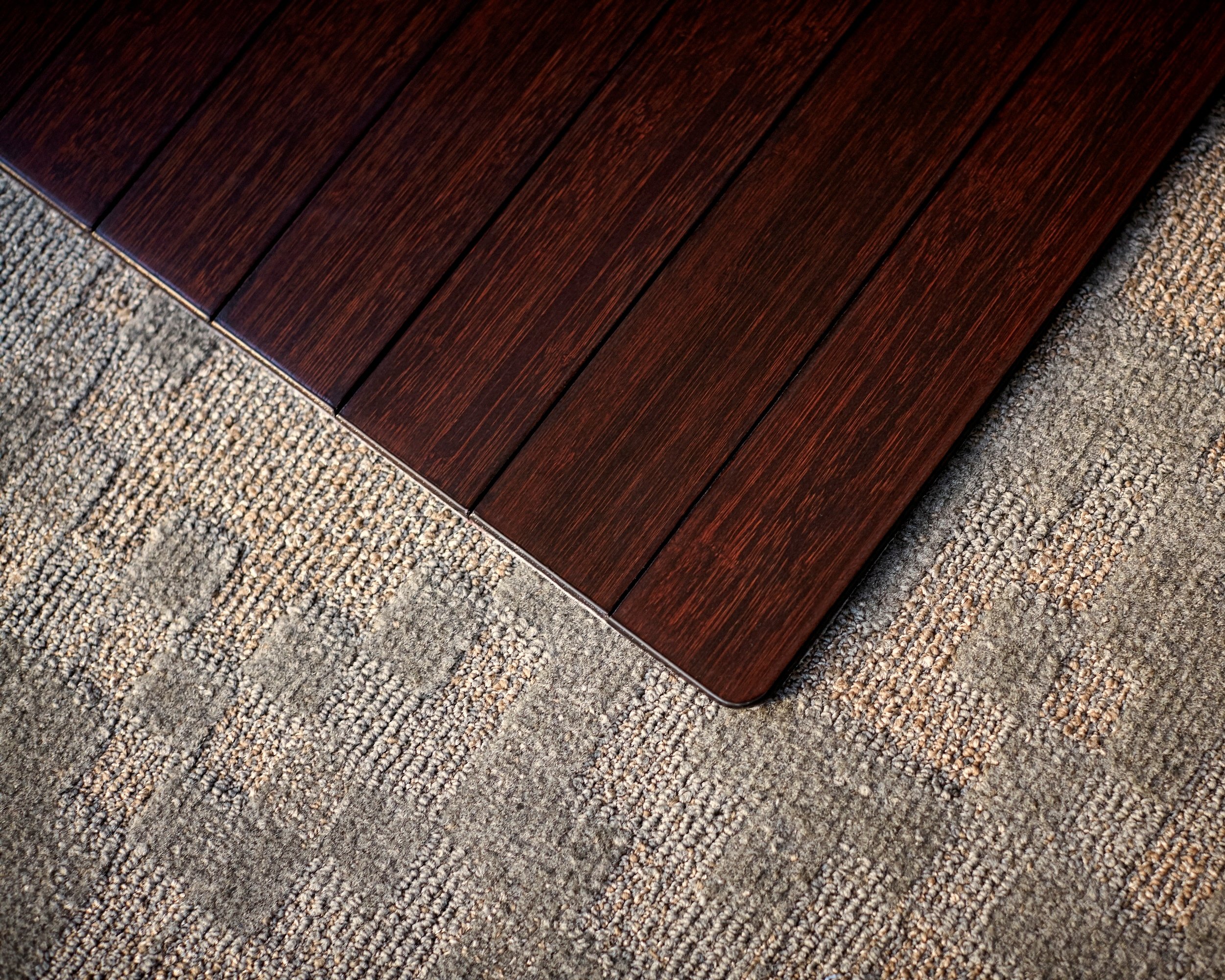 Anji Mountain Bamboo Roll-Up Chair Mat Without Lip, Dark Cherry, 48 x 72", 5mm Thick
