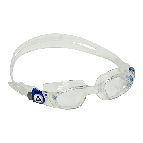 Aqua Sphere Mako II Adult Swim Goggles - Easy Adjust Buckles, 180-Degree Panoramic | Unisex Adult, Clear Lens, Transparent/Blue Frame (EP3080040LC)