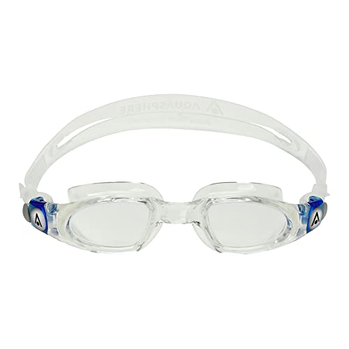 Aqua Sphere Mako II Adult Swim Goggles - Easy Adjust Buckles, 180-Degree Panoramic | Unisex Adult, Clear Lens, Transparent/Blue Frame (EP3080040LC)