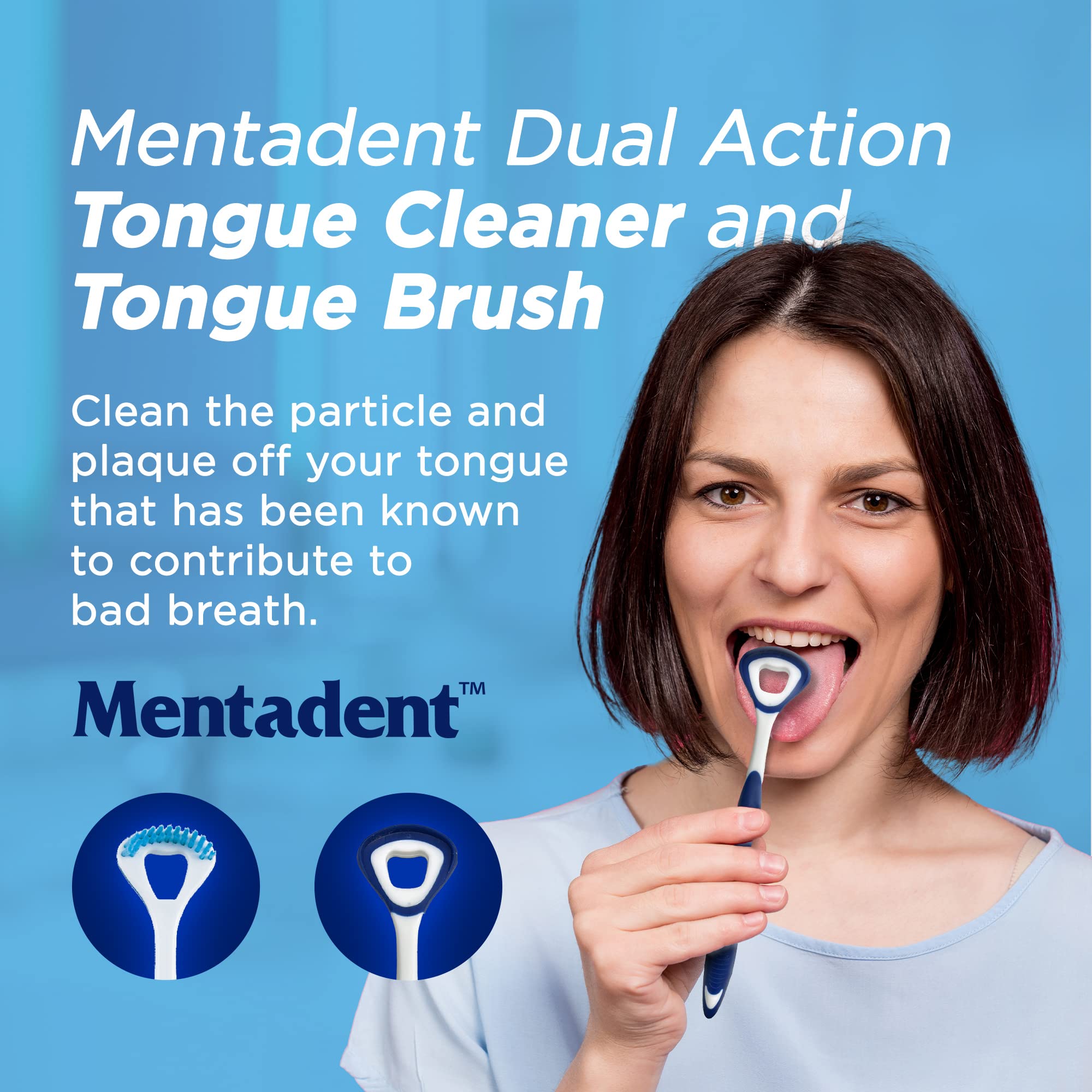 GuruNanda Mentadent Tongue Cleaner Dual Action Cleaner with Brush and Scraper - Fights Bad Breath & Odor Eliminator, Multi-Color