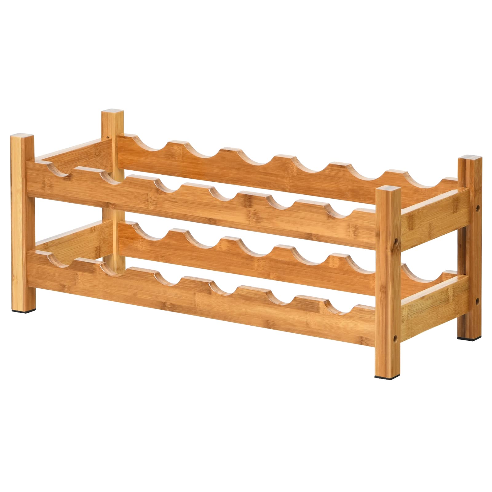 COSTWAY Wine Rack, Bamboo 12 Bottles 2-Tier Wine Display Rack for Countertop Home Kitchen Pantry, Free Standing Wine Storage, Rack Tabletop Wine Rack (Bamboo)