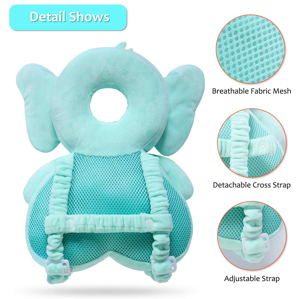 Baby Head Protector & Baby Knee Pads for Crawling, Toddlers Head Safety Pad Cushion Adjustable Backpack, Baby Back Protection for Walking & Crawling, for Age 5-24months, Cute Elephant