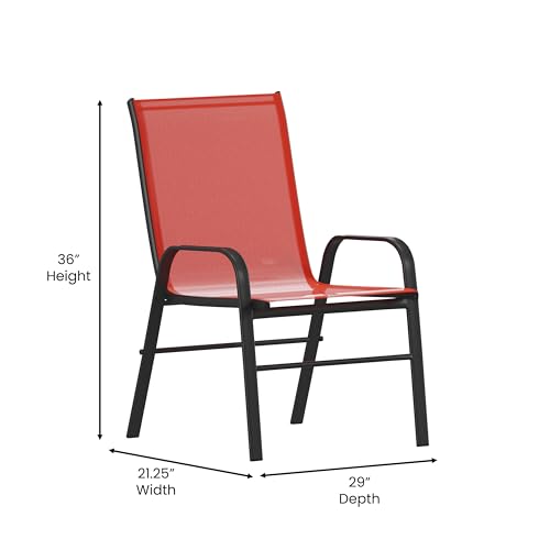 Flash Furniture Brazos Series Red Outdoor Stack Chair with Flex Comfort Material and Metal Frame, Set of 4