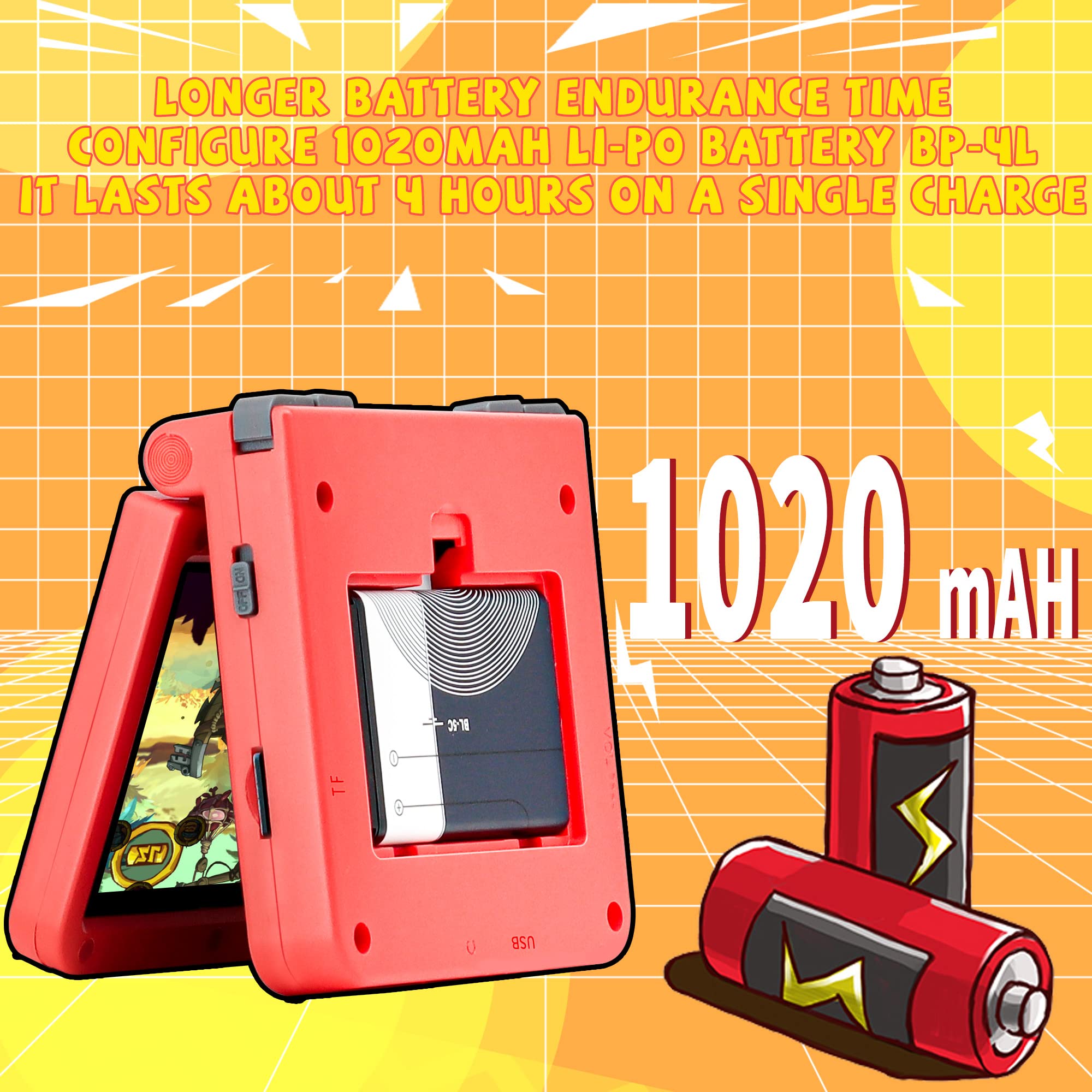 Retro Handheld Game Console 3 inch IPS Screen, Mini Clamshell Open Source System Games Consoles with 64G TF-Retro Games, Built-in Rechargeable Battery, Portable Hand Held Game Video Consoles (Red)
