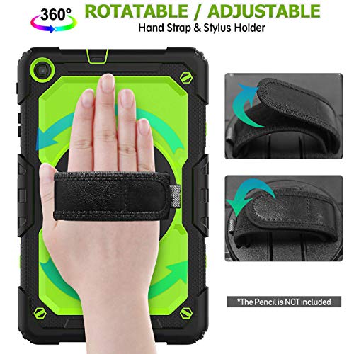 Herize SM-T510 Galaxy Tab A 10.1 Inch Case with Strap, Shockproof Rugged Case with Built-in Kickstand, 3 Layers Heavy Duty Protection, Green