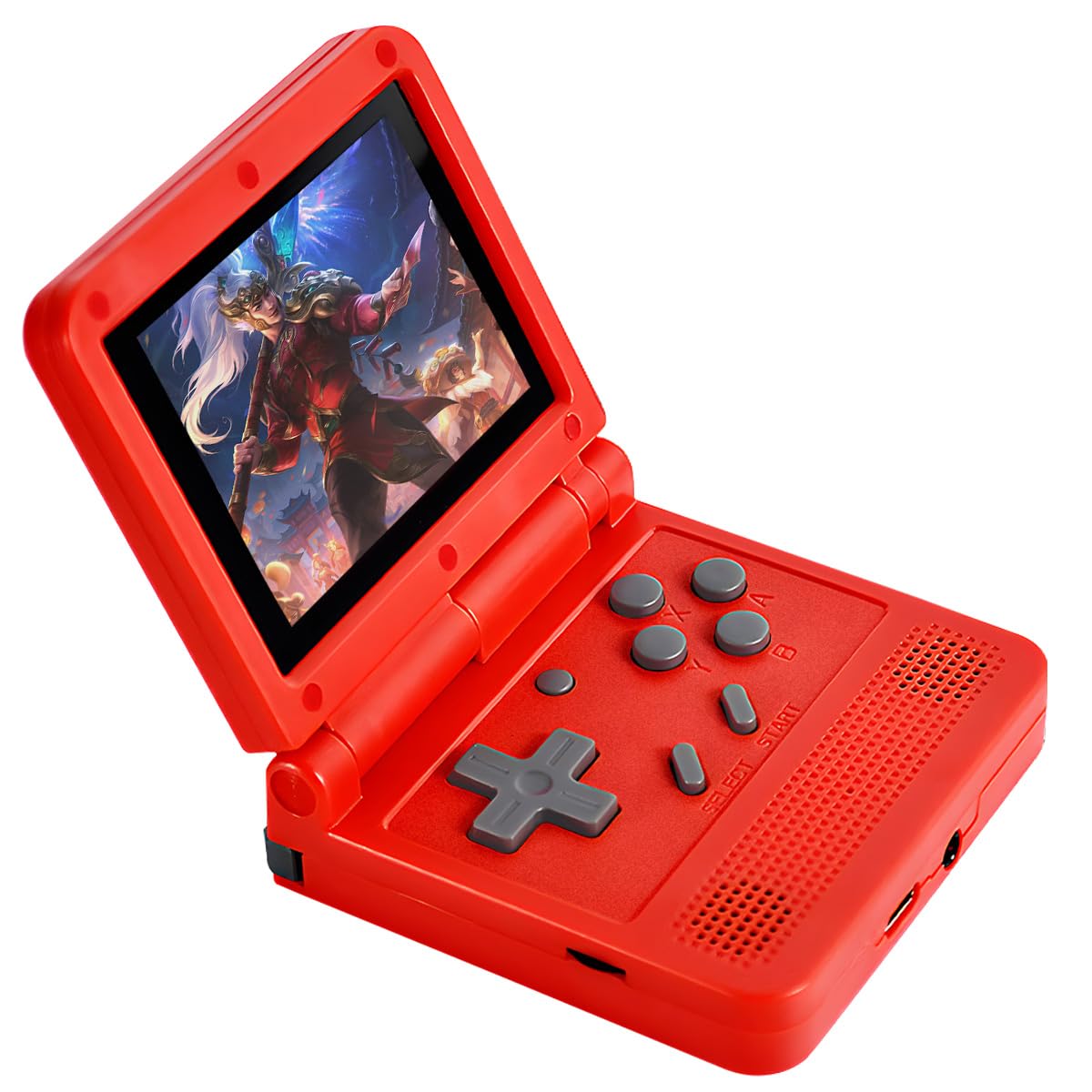 Retro Handheld Game Console 3 inch IPS Screen, Mini Clamshell Open Source System Games Consoles with 64G TF-Retro Games, Built-in Rechargeable Battery, Portable Hand Held Game Video Consoles (Red)