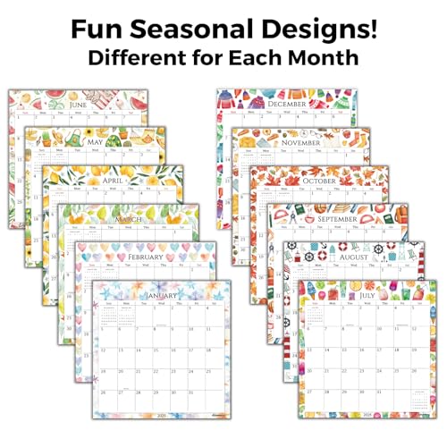 CRANBURY Large 12x12 Wall Calendar 2025 (Seasons), Square Hanging Calendar, Big Grid, Colorful Seasonal Monthly Designs
