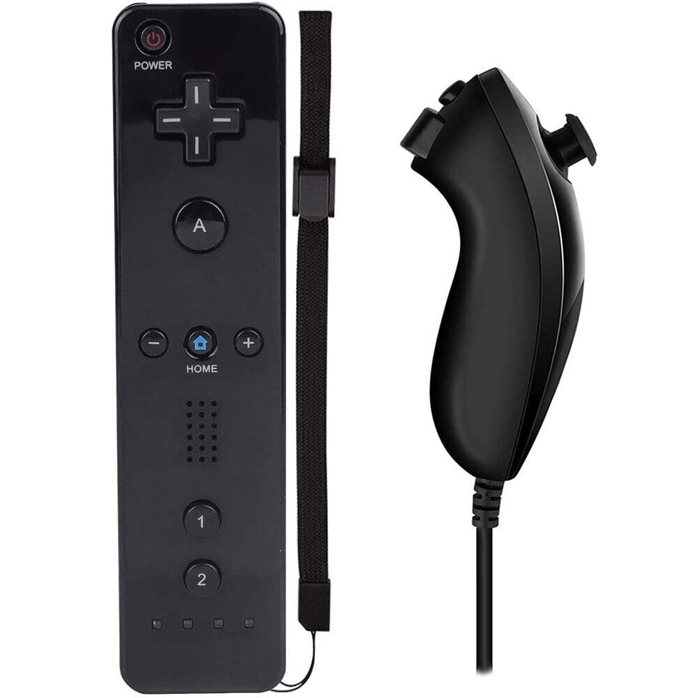 Lyyes Remote Controller for Wii, Wii Remote and Nunchuck Controllers with Silicon Case and Strap for Wii and Wii U (Black)