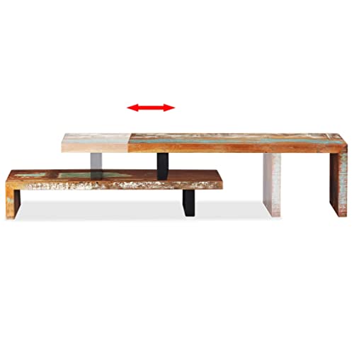 vidaXL Solid Wood TV Stand Adjustable Rustic Shelf Unit Riser Console Table