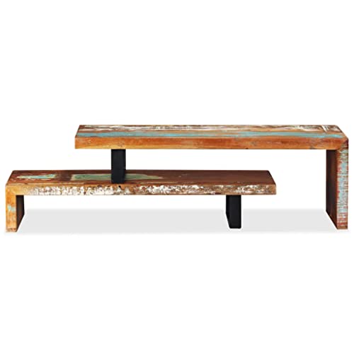 vidaXL Solid Wood TV Stand Adjustable Rustic Shelf Unit Riser Console Table