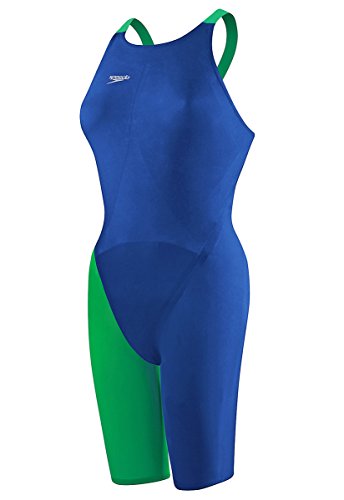 Speedo Womens Lzr Elite 2 Closed Back Kneeskin Swimsuits, Blue/Green - 26L