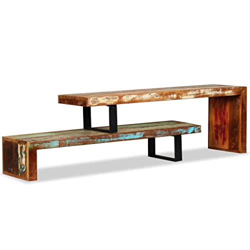 vidaXL Solid Wood TV Stand Adjustable Rustic Shelf Unit Riser Console Table