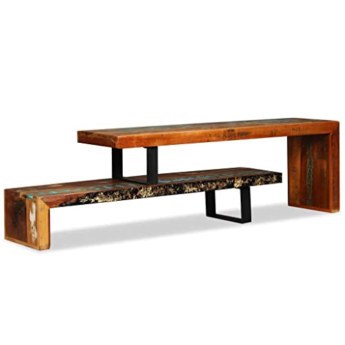 vidaXL Solid Wood TV Stand Adjustable Rustic Shelf Unit Riser Console Table