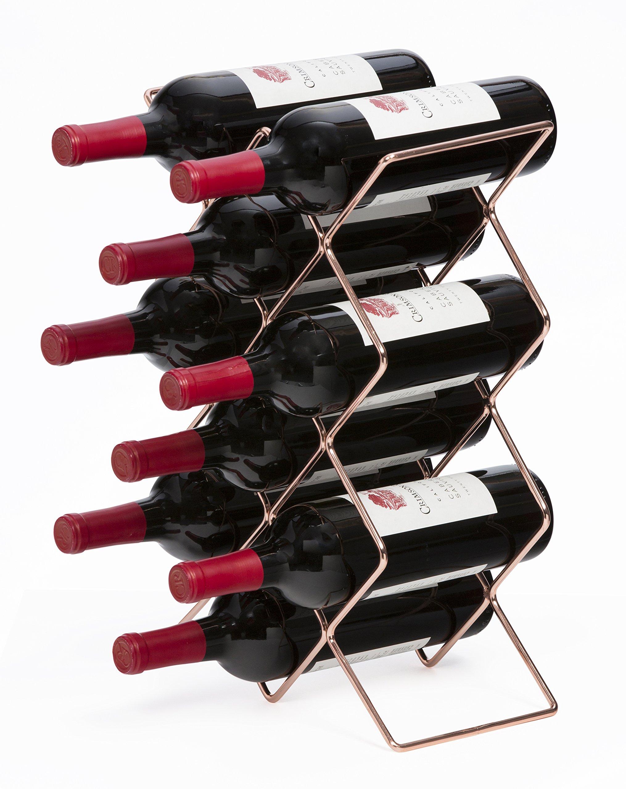 Mango Steam Elegant 10 Bottle Wine Rack Holder for Countertop and Fridge Storage - Rose Gold