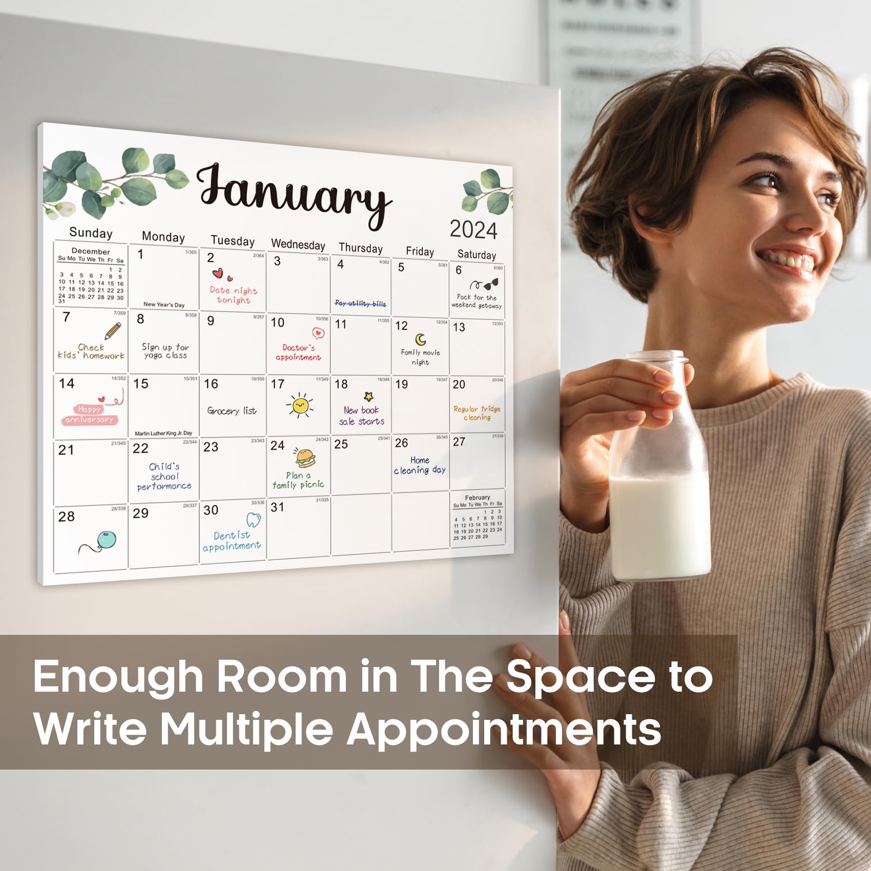 Aesthetic Magnetic Calendar For Refrigerator, Fridge Calendar Runs From January 2024 Until June 2025, 18 Monthly Refrigerator Calendar With Greenery Designs for Easy Organizing - Nature