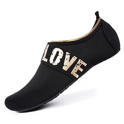 Water-Shoes-Swim-Shoes Quick-Dry Barefoot Aqua-Socks-Beach-Shoes for Pool Yoga Surf for Women-Men(Gold/Black-34/35)