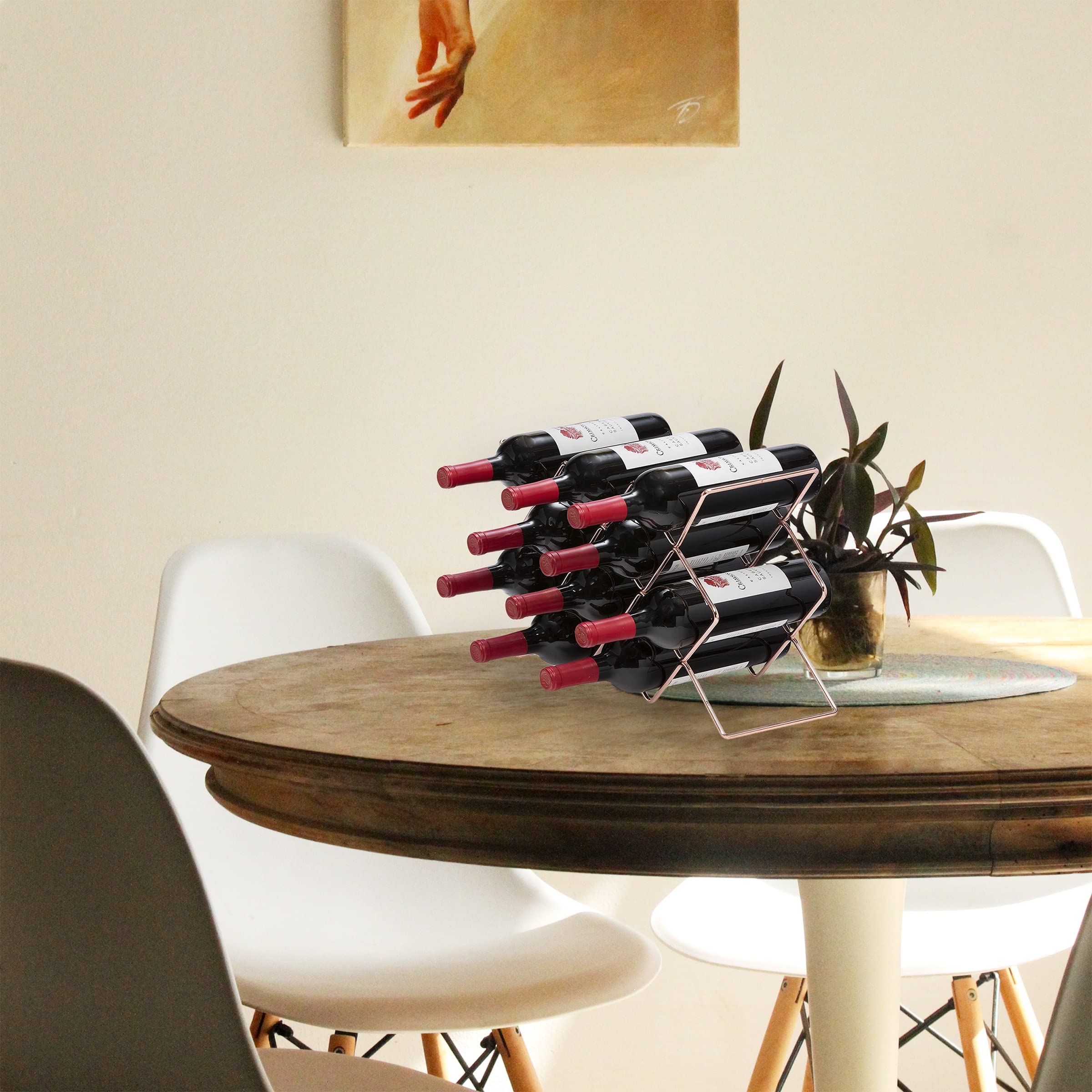 Mango Steam Elegant 10 Bottle Wine Rack Holder for Countertop and Fridge Storage - Rose Gold