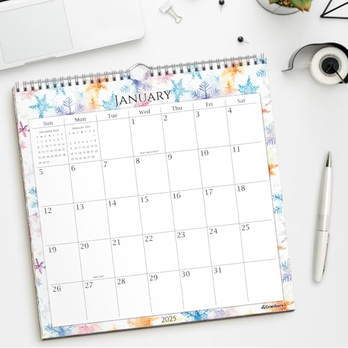 CRANBURY Large 12x12 Wall Calendar 2025 (Seasons), Square Hanging Calendar, Big Grid, Colorful Seasonal Monthly Designs
