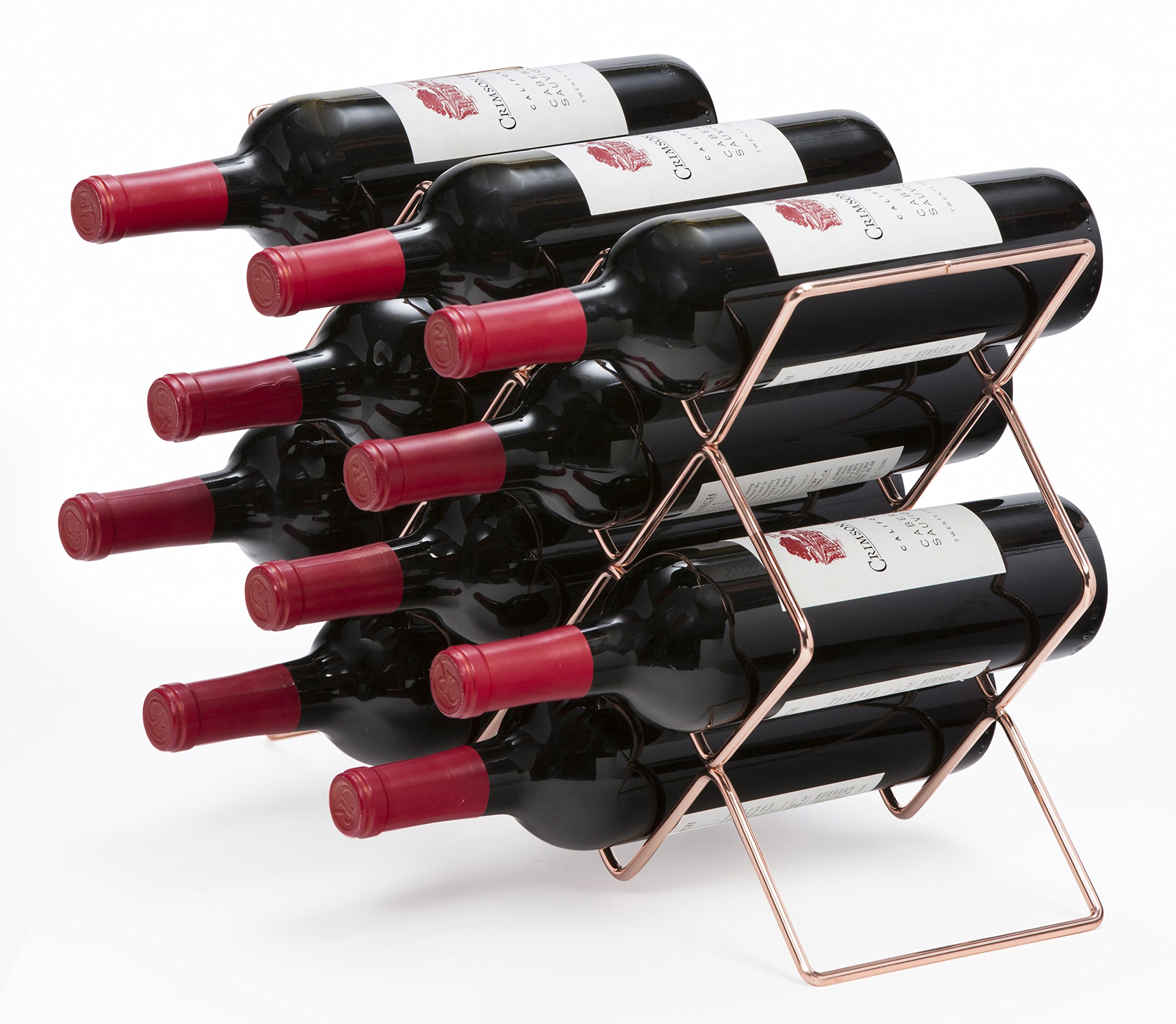 Mango Steam Elegant 10 Bottle Wine Rack Holder for Countertop and Fridge Storage - Rose Gold