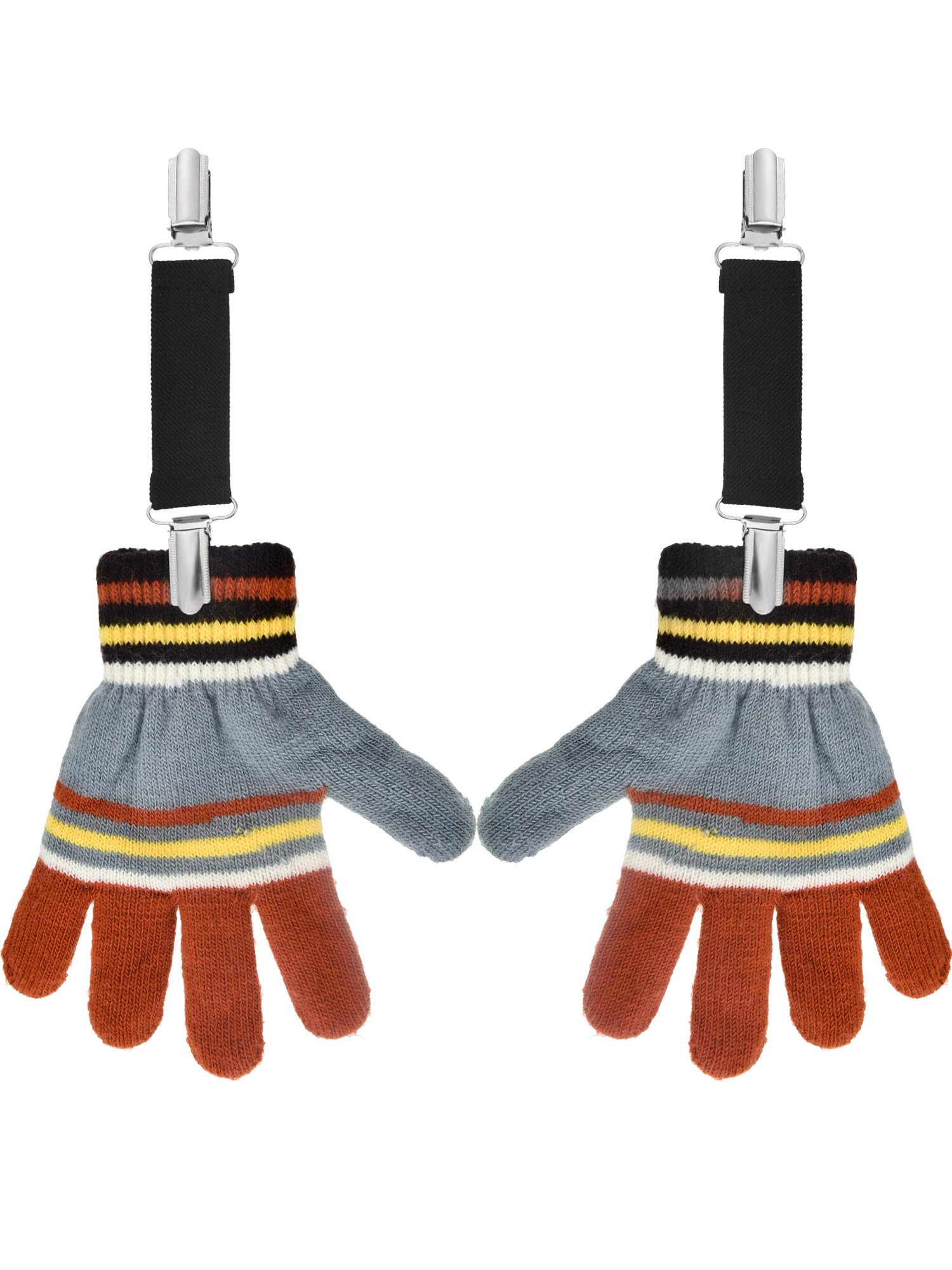 CHENGU 4 Pieces Strong Stainless Steel Mitten Clips Elastic Gloves Caps Clips for Baby and Kids, Black, 13.5 cm/ 5.3 inches