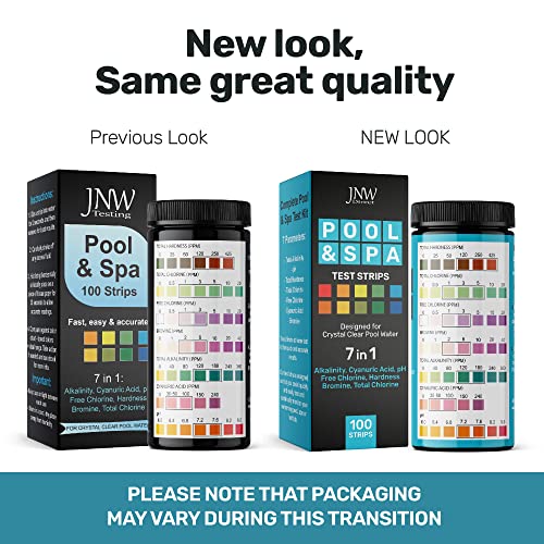 Pool Test Strips, 7in1 Quick & Accurate Pool and Spa Test Strips, Pool Water Test Kit - 100 Bromine, pH, Hardness, Alkalinity, Chlorine Pool Water Tests, Spa and Hot Tub Test Strips with E-Book - JNW