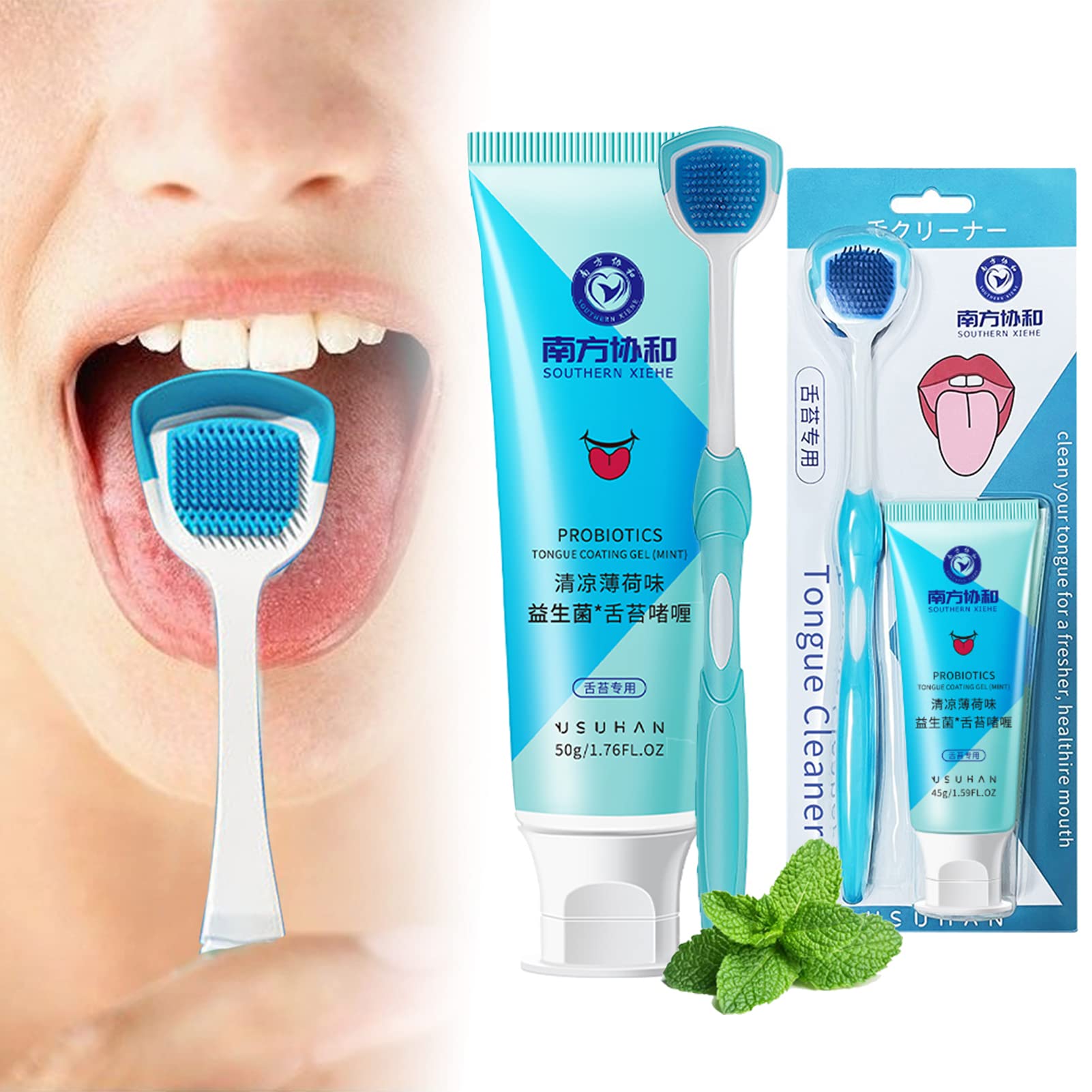 MANAM Tongue Scraper, Mint Tongue Cleansing Gel and Tongue Cleaner Brush, Mouth Scrubber, Fight Bad Breath, Oral Hygiene, Fresher Breath in Seconds (50G (Pack of 1))