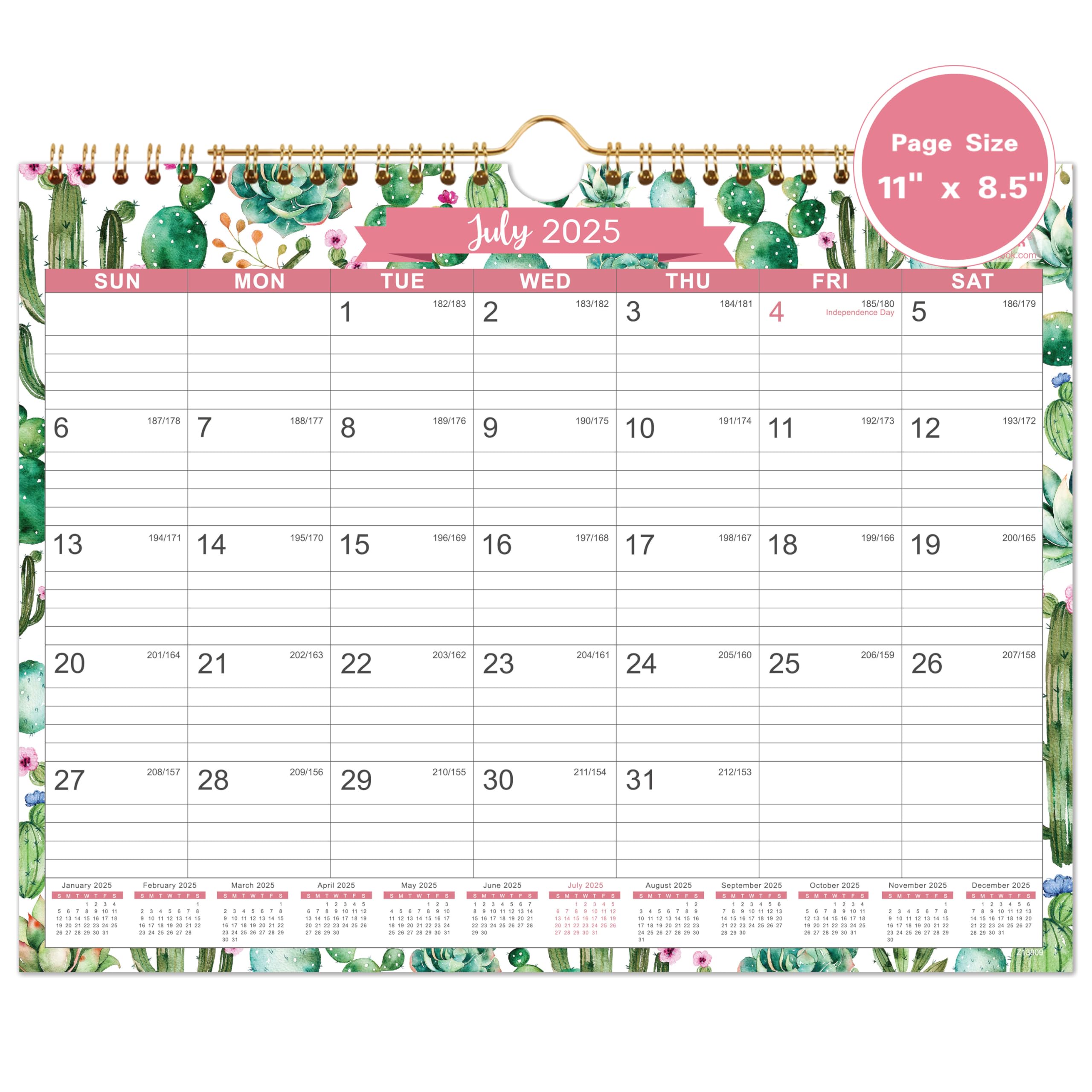 2025-2026 Wall Calendar - 18 Months Wall Calendar 2025-2026 from Jul. 2025 - Dec. 2026, 11" x 8.5", Twin-wire Binding, Ruled Blocks with Julian Dates