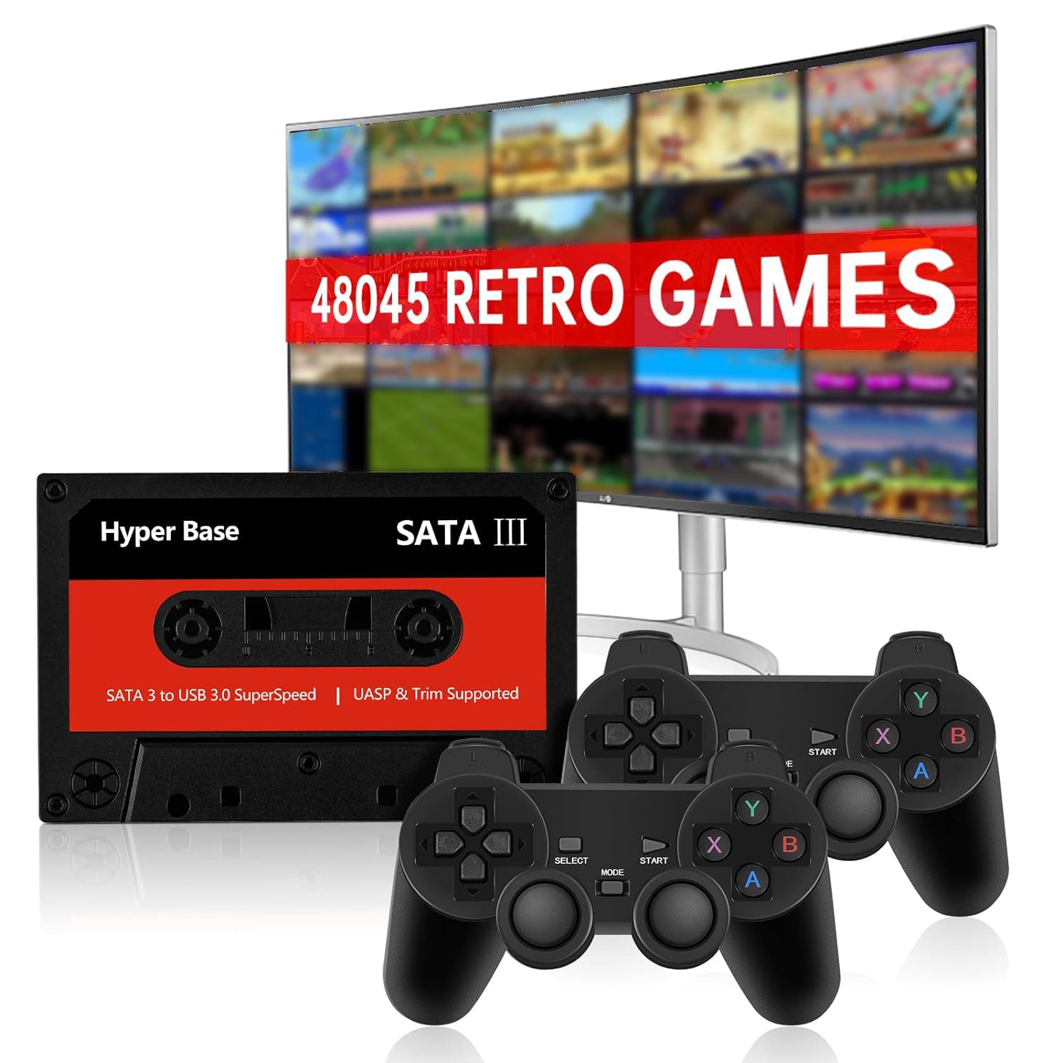 Retro Game Console Made by 500G External Hard Drive, Emulator Console Built-in 48,045 Games, Batocera Game System 62 Emulators Compatible with PSP/ATARI/3DO/MAME, Plug and Play in Windows