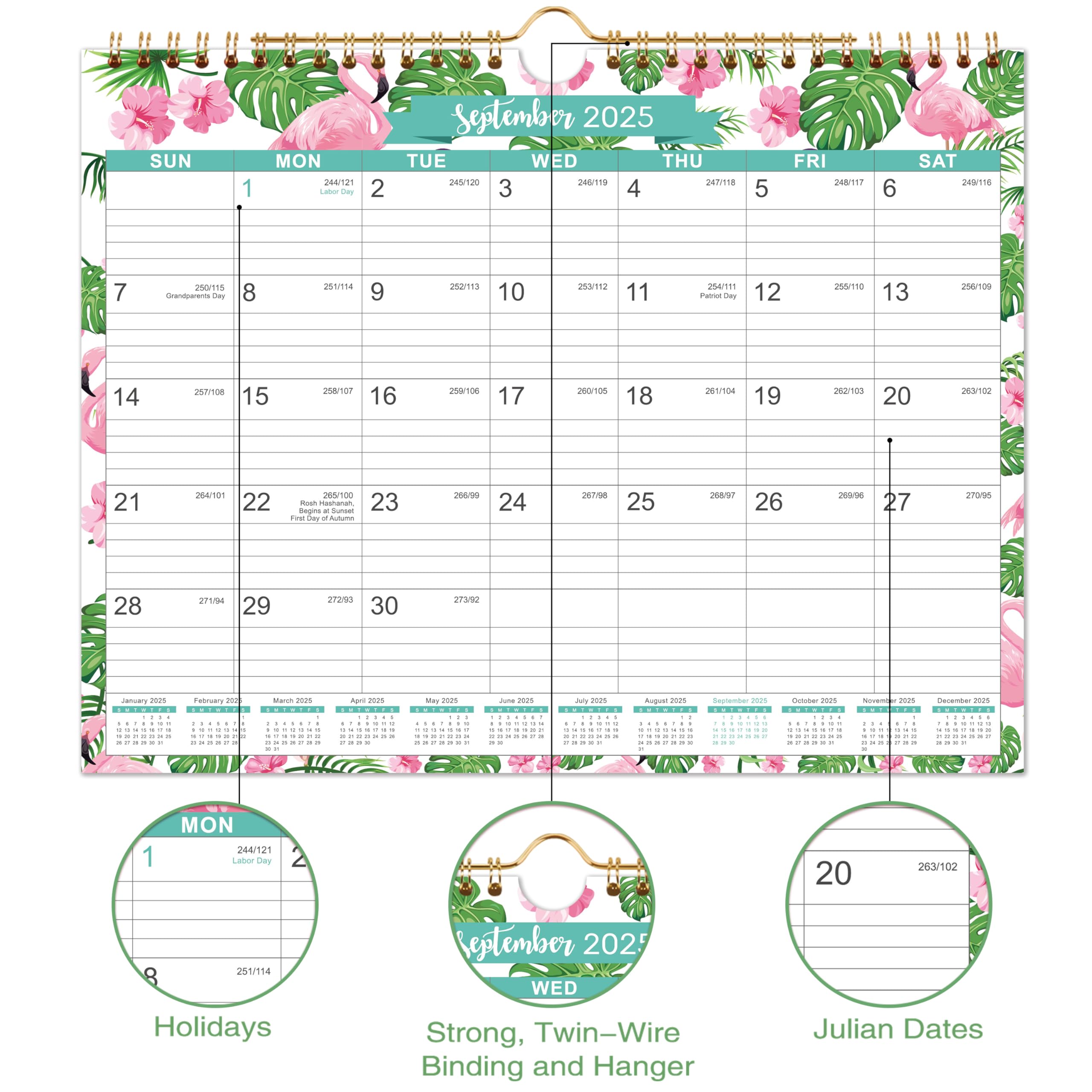 2025-2026 Wall Calendar - 18 Months Wall Calendar 2025-2026 from Jul. 2025 - Dec. 2026, 11" x 8.5", Twin-wire Binding, Ruled Blocks with Julian Dates