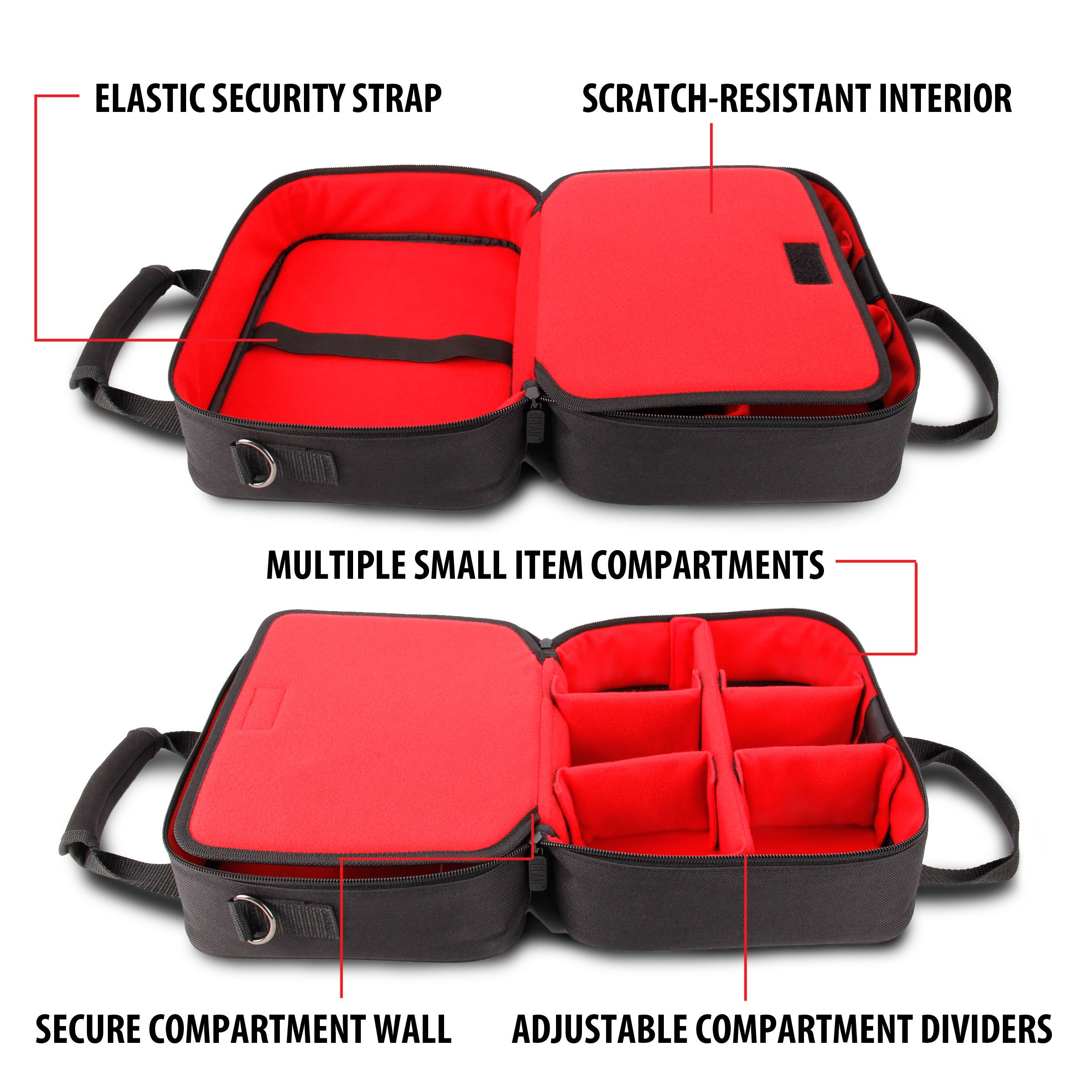 USA Gear Carrying Case Compatible with Logitech G Cloud, ASUS ROG Ally, PS5 Portal, Lenovo Legion Go & More - Protective Shoulder Bag Fits Headsets, Portable Console, AC Adapter, Dock Station - Red