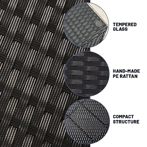 PAOLFOX 5 Piece Modern Patio Conversation Sets, Wicker Patio Furniture, Black/Blue