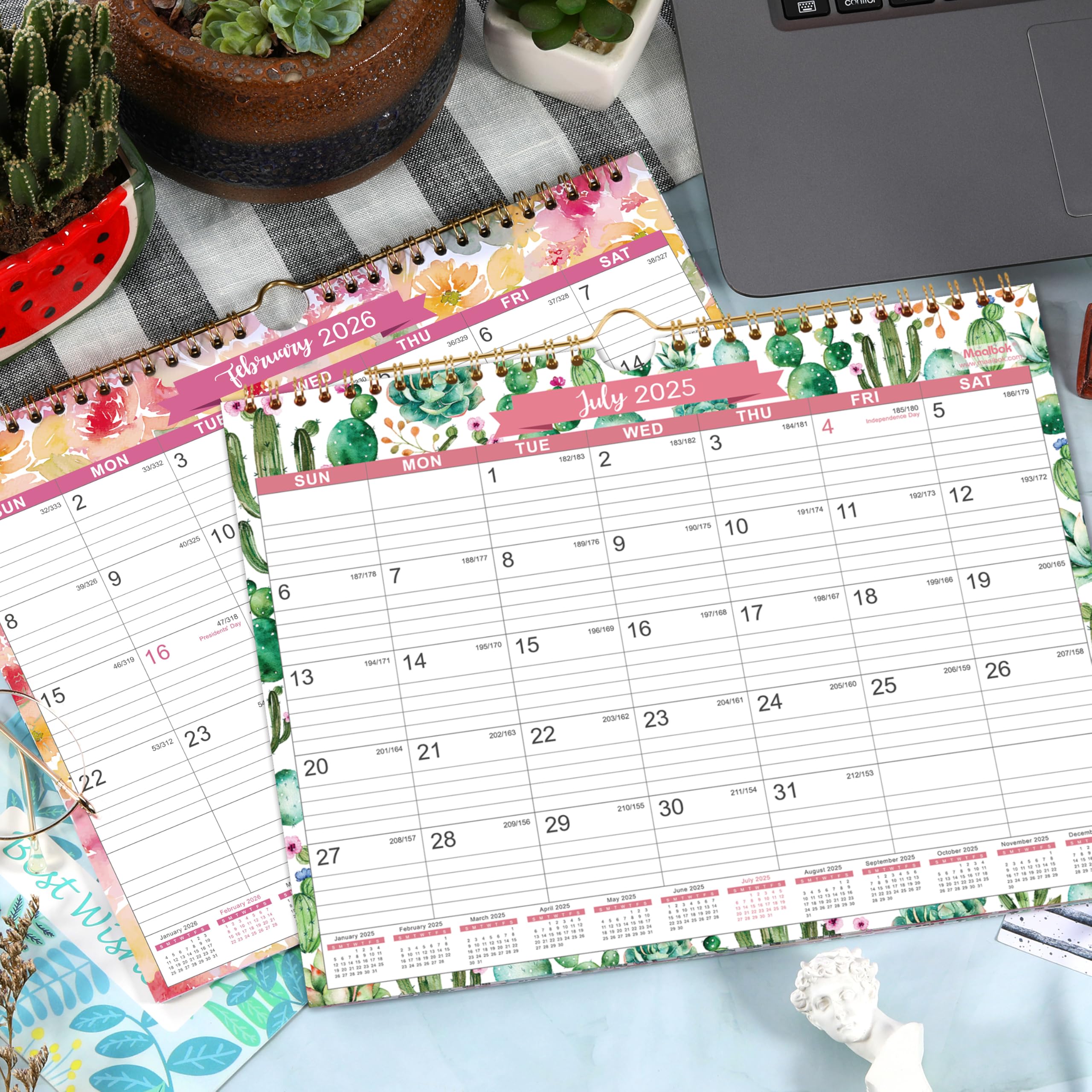 2025-2026 Wall Calendar - 18 Months Wall Calendar 2025-2026 from Jul. 2025 - Dec. 2026, 11" x 8.5", Twin-wire Binding, Ruled Blocks with Julian Dates