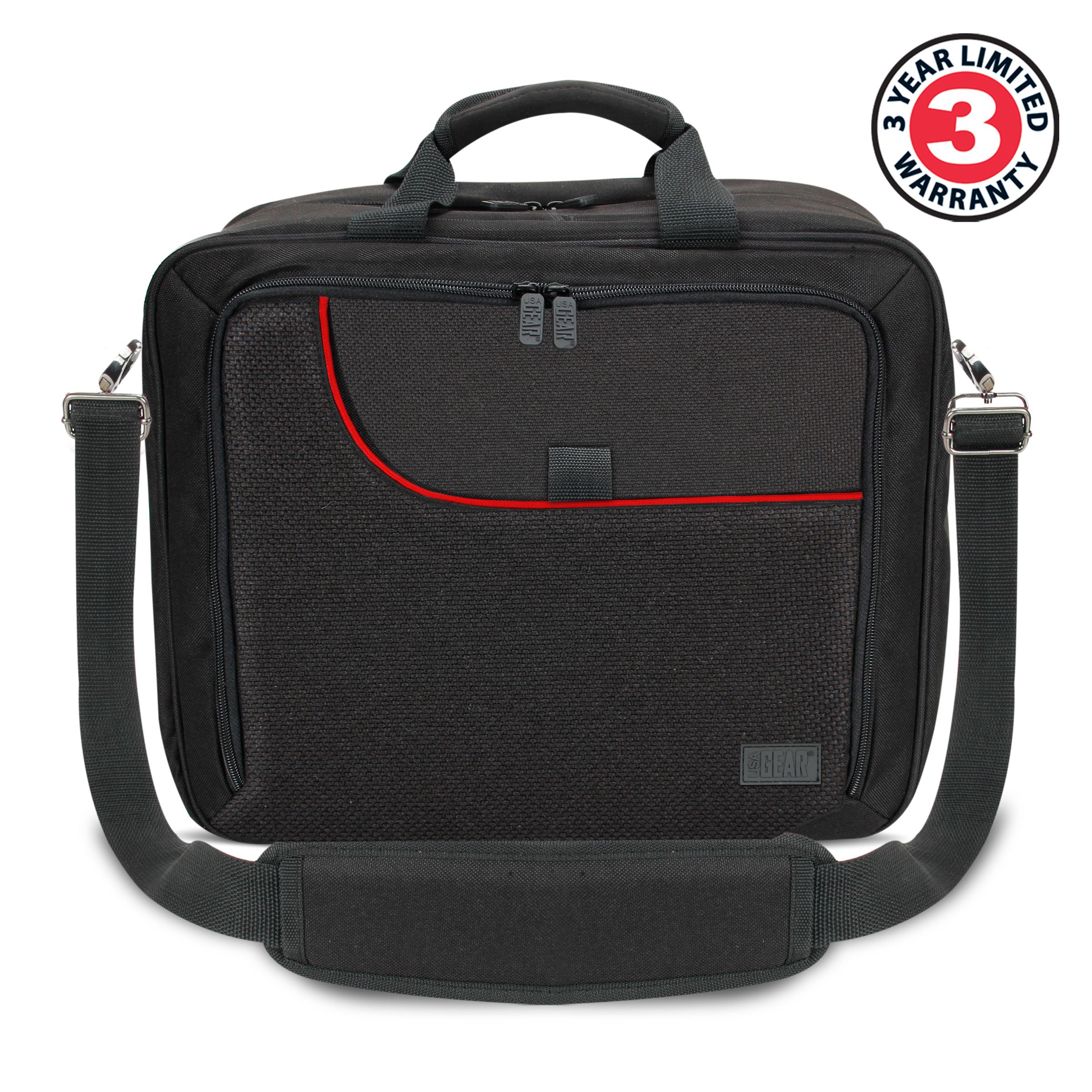 USA Gear Carrying Case Compatible with Logitech G Cloud, ASUS ROG Ally, PS5 Portal, Lenovo Legion Go & More - Protective Shoulder Bag Fits Headsets, Portable Console, AC Adapter, Dock Station - Red