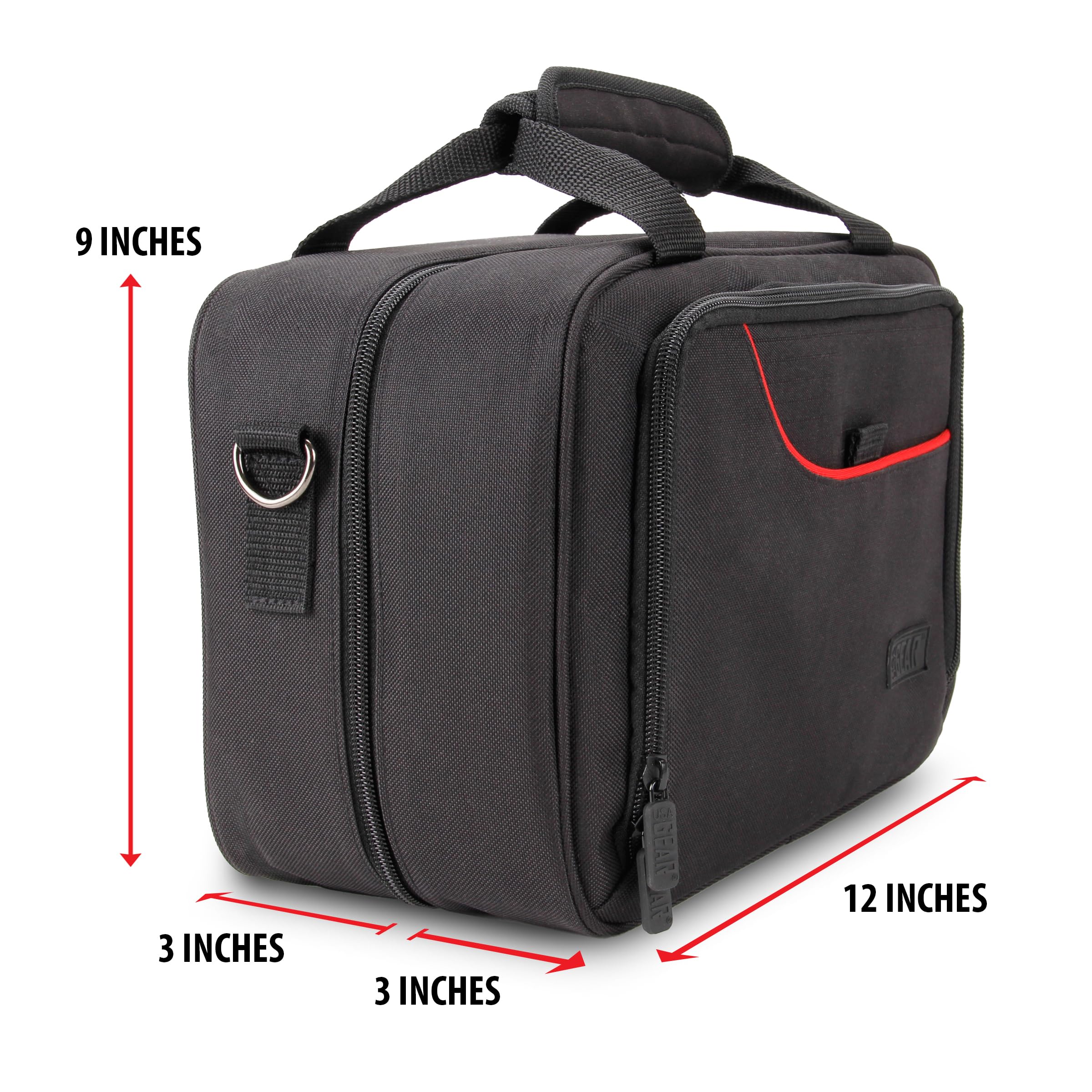 USA Gear Carrying Case Compatible with Logitech G Cloud, ASUS ROG Ally, PS5 Portal, Lenovo Legion Go & More - Protective Shoulder Bag Fits Headsets, Portable Console, AC Adapter, Dock Station - Red