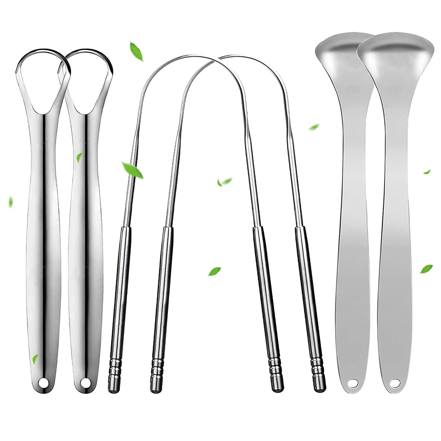 6PCS Metal Tongue Scraper, Preminum Tongue Clearners for Adults & Kids, Medical Grade 100% Stainless Steel Tounge Brushes for Oral Healthy Care, Bad Breath Treatment, Easy to Use Tongue Cleaning Tools