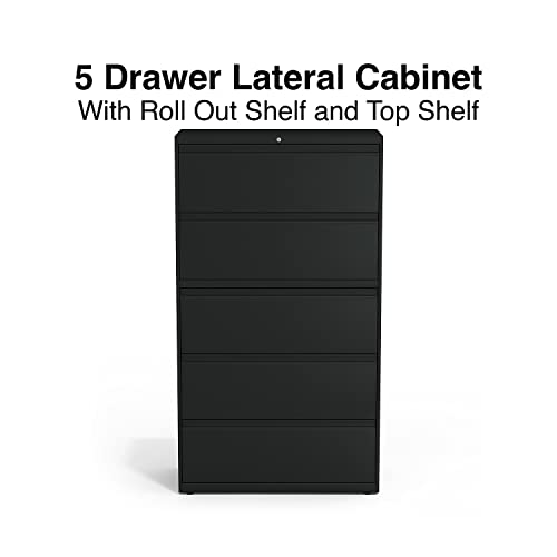STAPLES 21754D Hl8000 Commercial 5-Drawer Lateral File Cabinet, Locking, Letter/Legal, Black, 36-W