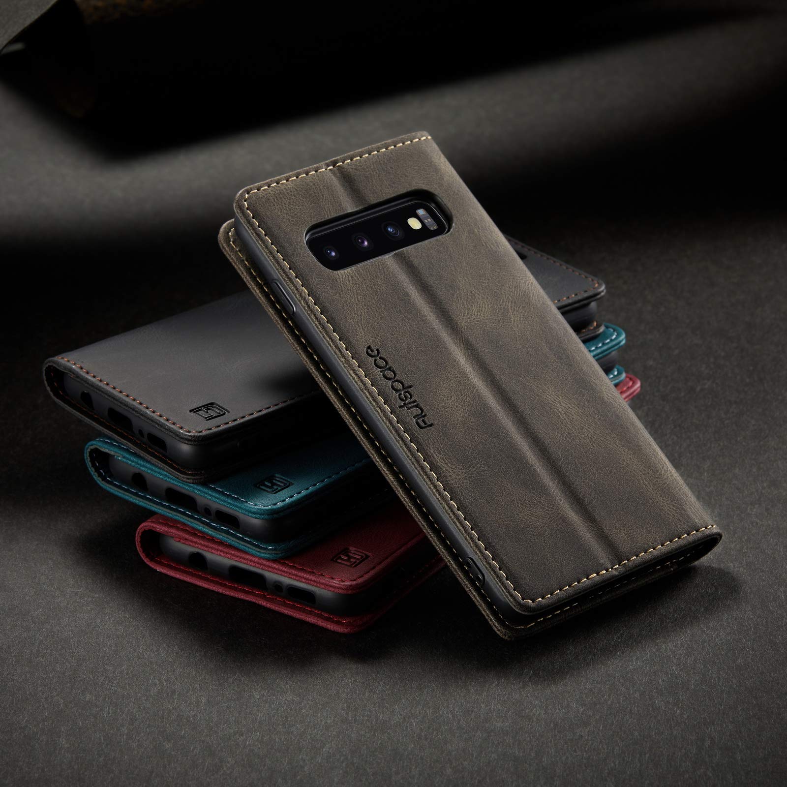 TOHULLE for Samsung Galaxy S10 Plus Case, Vintage Wallet Case Card Holder Kickstand Built-in Magnetic Flip Folio Leather Case for Galaxy S10 Plus - Red