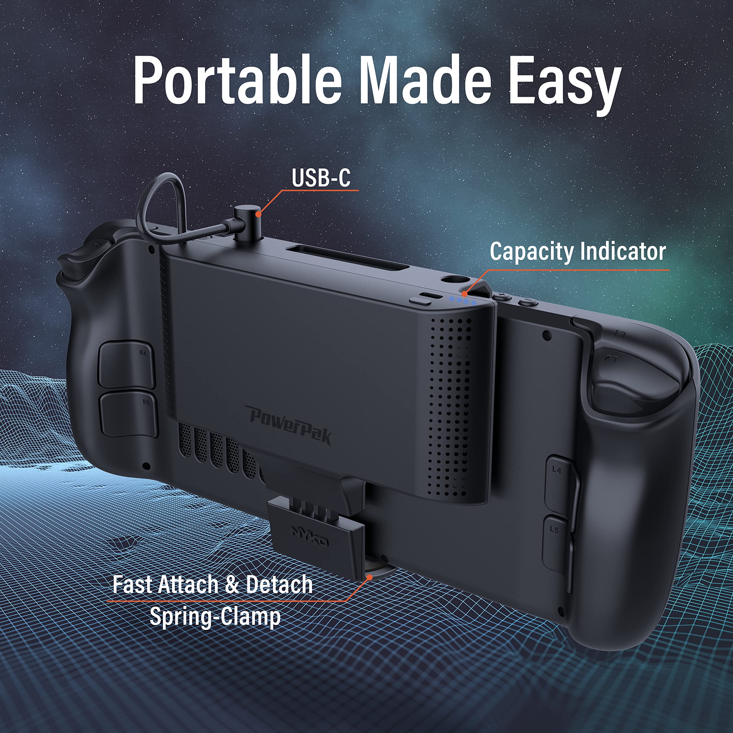 Nyko - Steam Deck Power Bank – 10000mAh Capacity Backup Battery Pack w/ 37w USB C Charger – PD 3.0 Fast Steam Deck Battery Bank – Play & Charge Portable High Capacity Power Bank for 1.25+ Hours