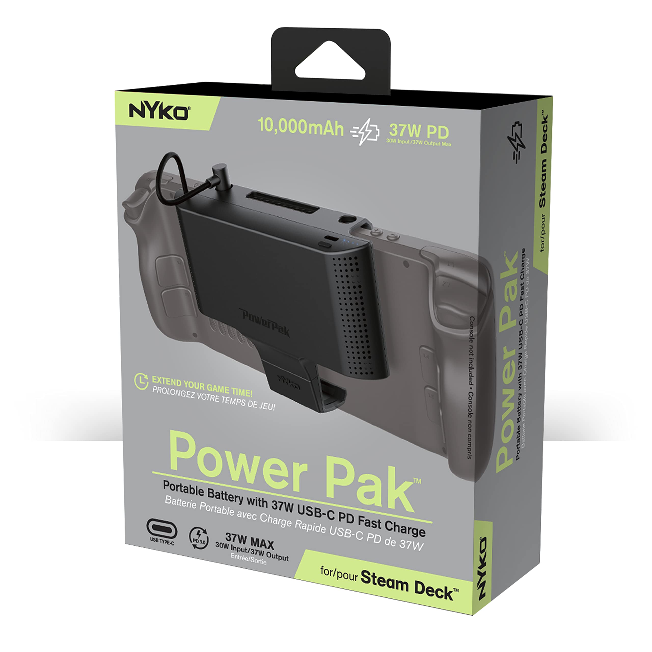 Nyko - Steam Deck Power Bank – 10000mAh Capacity Backup Battery Pack w/ 37w USB C Charger – PD 3.0 Fast Steam Deck Battery Bank – Play & Charge Portable High Capacity Power Bank for 1.25+ Hours