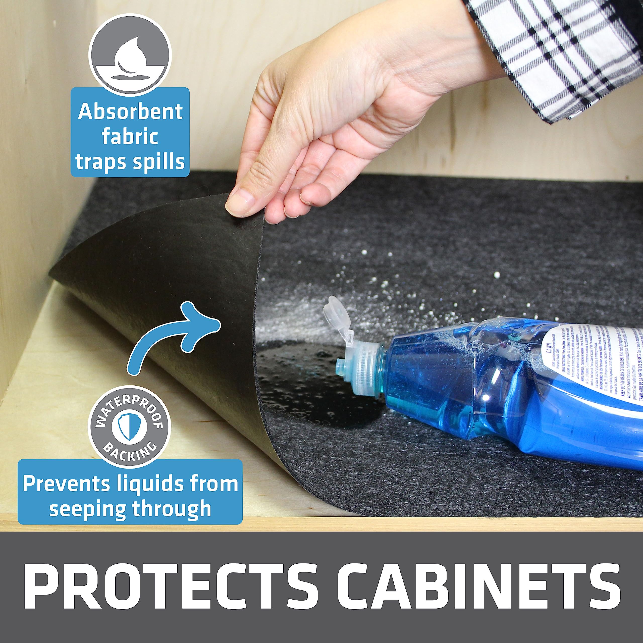 Drymate Under Sink Mat, Waterproof Cabinet Protection Mats for Kitchen & Bathroom, Absorbent Shelf Liners, Slip-Resistant, Non-Adhesive, Machine Washable, Durable (USA Made)(24βx29β)(Charcoal)